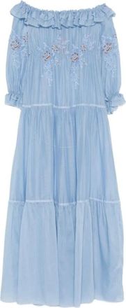 Ermanno Scervino Femme, Robes, Bleu, Taille: 40 FR Robe Volants &Eacute;paules D&eacute;nud&eacute;es