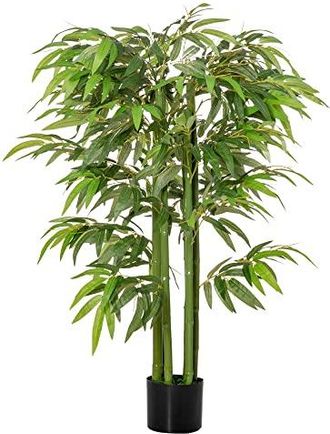 HOMCOM Plante Artificielle, Bambou Arbre Artificiel, Hauteur 140 cm avec Pot, Fausse Plante Vert décoration pour Maison, Bureau, Salon, Chambre