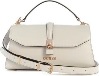 Guess Queensland Top Handle Flap, Sac &agrave; bandouli&egrave;re Femmes, Blanc cass&eacute;/Taupe, Taille Unique