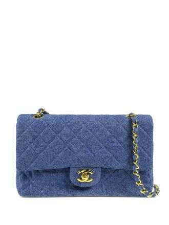 Chanel sac porté épaule Double Flap médium (1990) - Bleu