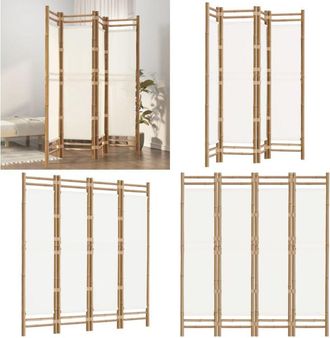vidaXL 4-tlg. Paravent Faltbar 160 cm Bambus und Canvas - Bambus Raumteiler - Paravent - Raumtrenner - Wandabtrennung - Wohnraumgestaltung - Home & Living
