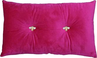 Riva Paoletti Bumble Bee Rechteckige Scatter Kissen - Fuchsia Pink - Faux Velvet Look and Feel - Jeweled Metall Bee Buttons - Polyfilled - 100% Polyester - 30 x 50 