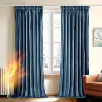 Deconovo Samtvorhang Blickdicht Gardinen mit Kr&auml;uselband Velvet Curtains Samt Vorh&auml;nge Thermovorhang f&uuml;r Wohnzimmer Schlafzimmer, 229x140cm(H&ouml;hexBreite), Blaug
