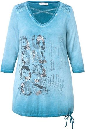 Miamoda T-Shirt Longshirt verzierter Druck Saumknoten