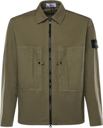 Stone Island Homme, Vestes, Vert, Taille: 2XL Surchemise en coton ripstop