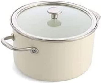 KitchenAid Steel Core Enamel Kochtopf mit Deckel (24cm/6l), deutsche Emaille, Induktionsgeeignet, backofenfest, spülmaschinenfest, Crème