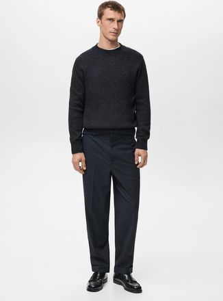 Mango Pull maille structurée en laine mélangée bleu marine - Homme - XXL - MANGO MAN