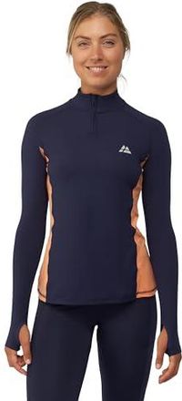 Danish Endurance T-Shirt de Sport Manches Longues Femme, Léger & Respirant, Ultra Stretch, Running, Bleu Marine/Pêche, XXL