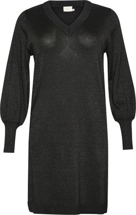 Kaffe Curve Kaffe Curve Damen Plus Size Womens Knitted Dress V-Neck Long Sleeves Glitter Kleid, Schwarz Metallic, XL Gr&ouml;&szlig;en