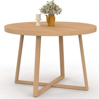 IDMarket Table &agrave; manger fixe ronde SELMA 4-6 personnes bois effet h&ecirc;tre 110 cm