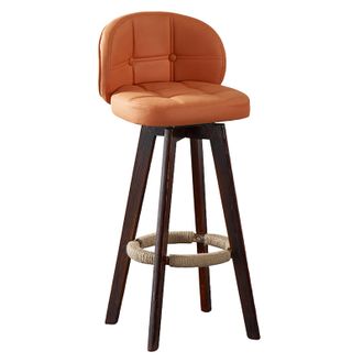 Generic 28 Zoll hoher Barhocker, drehbarer Ledersessel mit gepolsterter R&uuml;ckenlehne und Sitzfl&auml;che, Beine aus massivem Gummibaumholz, runde Fu&szlig;st&uuml;tze - Essber