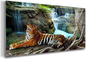 Tulup Tableau sur verre - 120 x 60 cm - Tableau mural décoratif - Verre Décorative - Cascade de La Jungle