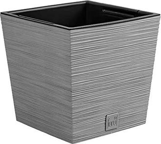 Prosperplast Zementfarbenes Pflanzgef&auml;&szlig; mit Beh&auml;lter, Kollektion FURU, 24 x 24 x 23,5 cm, Fassungsverm&ouml;gen 7,5 L
