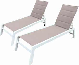 Happy Garden Lot de 2 bains de soleil BARBADOS en textil&egrave;ne taupe - aluminium blanc