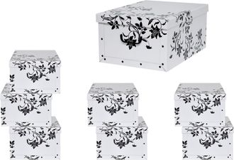 Kreher 8 Stück XXL Dekokarton mit modernem Muster Barock Blumen Weiß - Tolles Motiv, passt in jeden Haushalt! Edel und hochwertig! Mit Griffen zum Tragen und