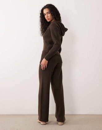 Aria Cove pantalon large en maille fine taille haute, ensemble 2 pi&egrave;ces, chocolat-Marron