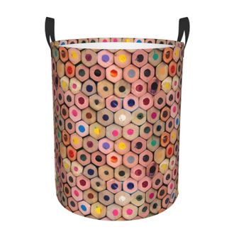 Generic Buntstifte Unten Abstrakt Korb W&auml;sche Rund Korb Aufbewahrung Mit Henkel W&auml;schebeh&auml;lter F&uuml;r Schlafzimmer W&auml;schekammer Waschk&uuml;che