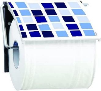 MSV Bad Serie Toilettenpapierhalter WC Rollenhalter Papierhalter Klopapierhalter mit Klappe - Mosaiko Blau