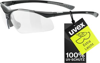 Uvex sportstyle 223 - Sportbrille für Damen und Herren - 100% UVA-, B, C Schutz - druckfreier Sitz & perfekter Halt - black grey/clear - one size