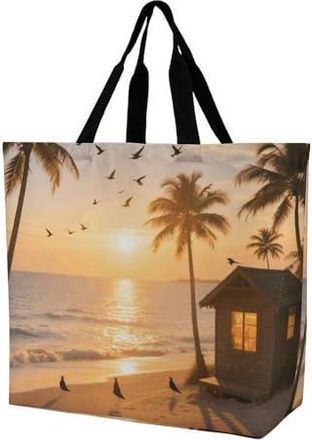 Generic Plage Tropicale Sac Fourre Tout D&eacute;contract&eacute; Tote Bag R&eacute;utilisable Sac A Main Femme Pour Travail Shopping Quotidienne