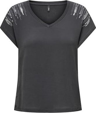 Only Onllouisa Mix Top Box JRS T-Shirt Longues, Phantom/Détail : Clous à Manches + Sequins (Gris métallique), S Femme