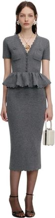 Self Portrait Femme, Pulls, Gris, Taille: 36 FR Peplum Knit Midi Dress