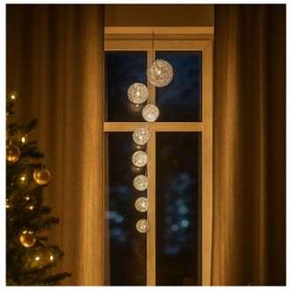 Com-Four LED Lichterkette mit 8 Kugeln - Lichterkette mit LED-Licht - Dekorative Beleuchtung für Weihnachten, Geburtstag, Hochzeit oder Party