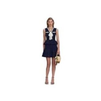 Self Portrait Peplum Pointelle Strick Minikleid - - Dresses - Damen - Blau - M