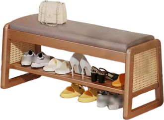 Generic Schuhregal-Aufbewahrungsbank, Leiterförmige Schuhregalbank aus Massivholz mit Querstange und Aufbewahrungsregal und Kissen, Geeignet for das Schlafzim