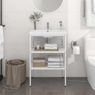 vidaXL Badezimmer Waschtischgestell Wei&szlig; 59x38x83 cm Eisen Vidaxl