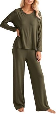 Generico Pyjama ample &agrave; manches longues pour femme avec pantalon confortable Costume de maison V&ecirc;tements de nuit Ensemble 2 pi&egrave;ces avec poches V&ecirc;tements de rep