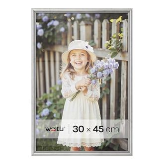 Woltu Cadre Photo 30x45cm Cadre en Bois Massif avec Passe Partout Suspendre Horizontalement ou Verticalement, D&eacute;coration Murale ou sur Table, Argent