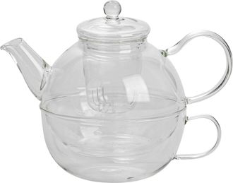 Argon Tableware Glas-Teekanne und Tassen-Set mit Teesieb für losen Tee, einschließlich integriertem Sieb für Kräuter- und Grüntee