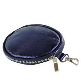 modamoda.de P10 / P08 Damen Leder Rauleder Geldb&ouml;rse M&uuml;nzgeldb&ouml;rse Taschenanh&auml;nger &oslash; 11,5 cm handmade in Italy, Farbe:Dunkelblau-Metallic