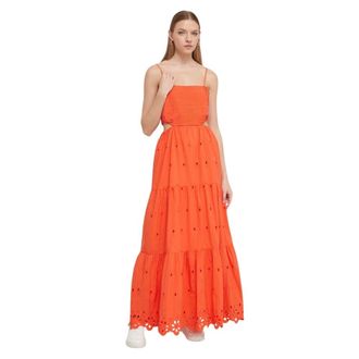 Desigual Robe Longue D&eacute;collet&eacute;e - Femme - Robes - Orange - Taille: 36 FR