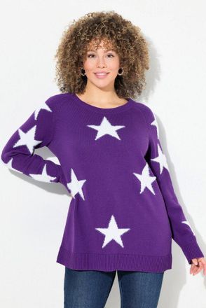 Ulla Popken Strickpullover Pullover Glitzersterne Rundhals Raglan-Langarm