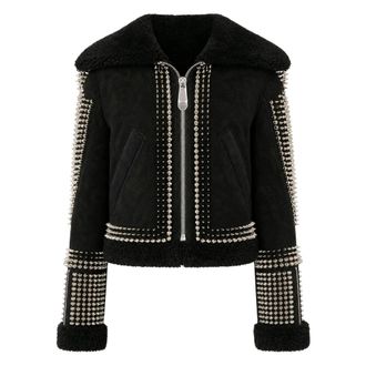 Philipp Plein Shearling Leder Cropped Jacket Nieten - - Jackets - Damen - Schwarzk - S