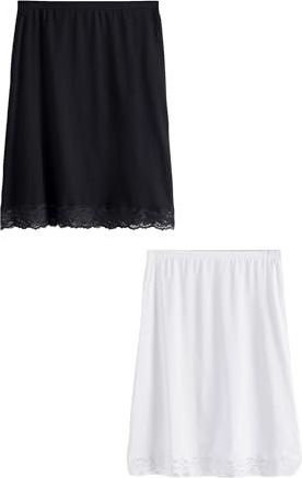 Next Femme Fond de Jupe Long en Coton, Lot de 2 Noir/Blanc 40