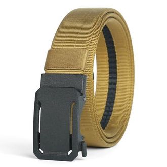Generic Ceinture tactique en nylon double couche &eacute;paisse avec boucle automatique, ceinture &agrave; cliquet en nylon sans trous r&eacute;glable, marron, 120 cm
