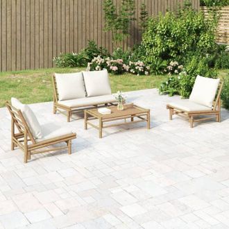 vidaXL Vidaxl - Salon de jardin 4 pcs avec coussins blanc crème bambou