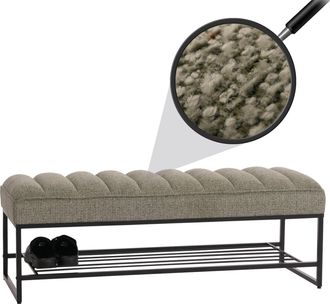 Mendler Sitzbank HWC-N68 mit Schuhablage, Bank Polsterbank Garderobenbank Schuhregal, Stoff Chenille Metall 130cm - gr&uuml;n