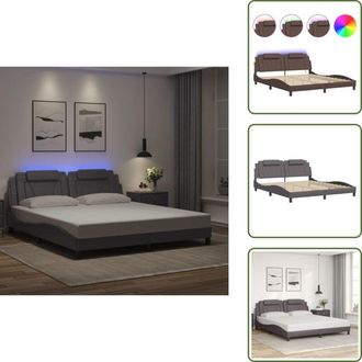 vidaXL Bettgestell mit LED Grau 180x200 cm Kunstleder - Bettsofa - Boxspringbett - Doppelbett - Lederbett - Modernes Bett