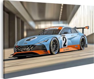 Islandburner Bild auf Leinwand Hyundai Rennwagen in moderner Garage f&uuml;r Garage Autoliebhaber Autohaus Bilder Wandbilder Poster