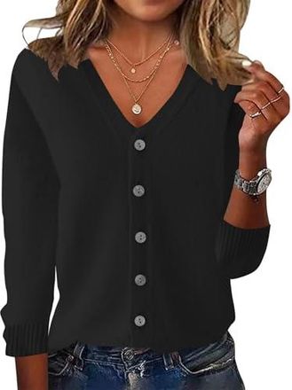 ORANDESIGNE Gilet Femme Cardigan Court avec Boutons Col en V Manches Longues Ouvert sur Le Devant pour Un Style Chic et Elegant Automne Hiver V&ecirc;tements Adapt&eacute; &agrave; T