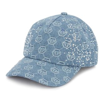 Philipp Plein Denim Baseball Cap Monogram Strass - - Accessories - unisex - Blau - ONE SIZE