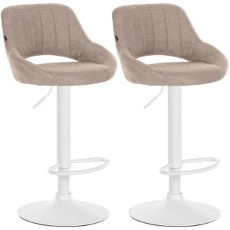 Clp Lot de 2 tabourets de bar Milet en tissu Taupe M&eacute;tal blanc mat