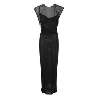 Jean Paul Gaultier Femme, Robes, Noir, Taille: 40 FR Robe Sans Manches Dos Nu en Velours Floqué