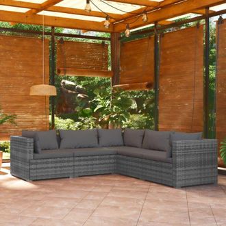 vidaXL Vidaxl - Salon de jardin 5 pcs avec coussins R&eacute;sine tress&eacute;e Gris