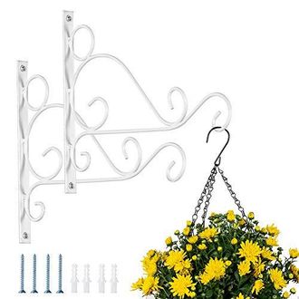 Nuptio 2 Pi&egrave;ces Support Panier Suspendu, Blancs Support Plante M&eacute;tal Cintres Lanternes &Agrave; Montage Mural Fer, Crochets Jardin pour Suspendre Mangeoires &Agrave; Oisea
