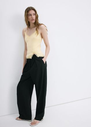 Mango Top d&eacute;tail dentelle jaune pastel - Femme - XS - MANGO